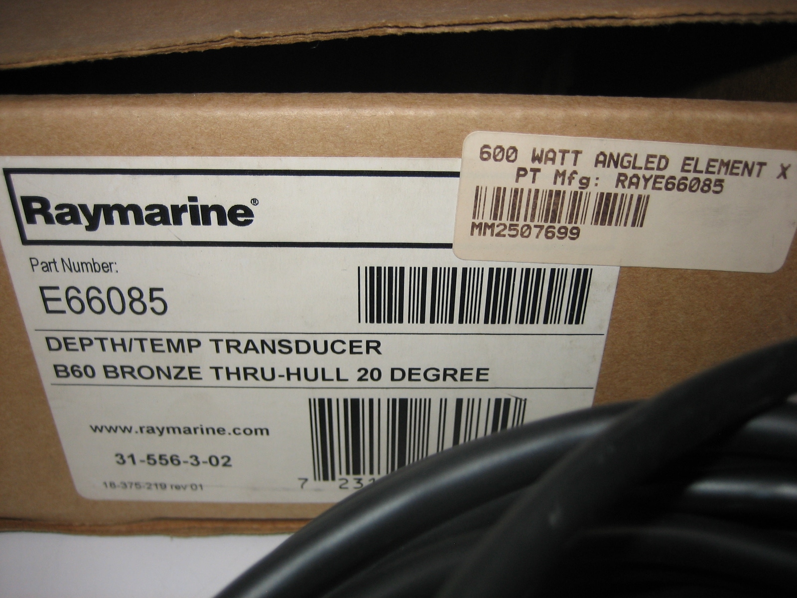 Raymarine E66085 B60-20° Bronze Thru-Hull Transducer **NEW** DSM30 300 ...